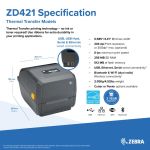 Zebra ZD421 Thermal Transfer Label Printer (USB & Bluetooth) | Printer Base