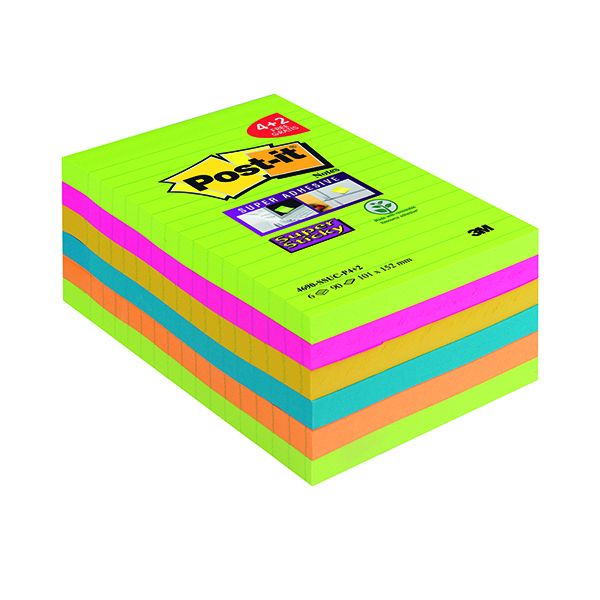 Post-it Notes Super Sticky XXL 101 x 152mm Ultra Colours (Pack of 6 ...