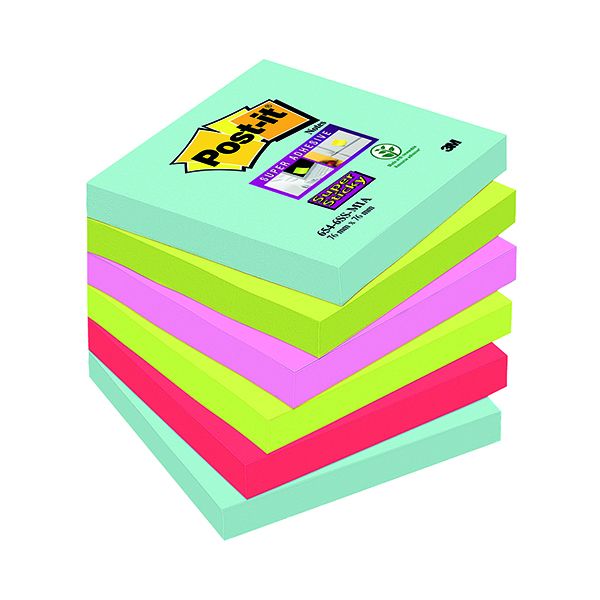 Post-it Super Sticky Notes 76x76mm Miami (6 Pack) 654-6SS-MIA | Printer ...
