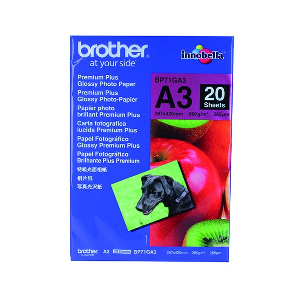 Brother Premium Plus Glossy A3 Photo Paper (20 Pack) BP71GA3 | Printer Base