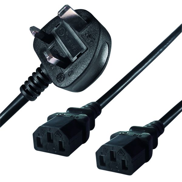 Connekt Gear 2.5m Mains Splitter Cable Plug to 2x C13 Sockets 27-0115B ...