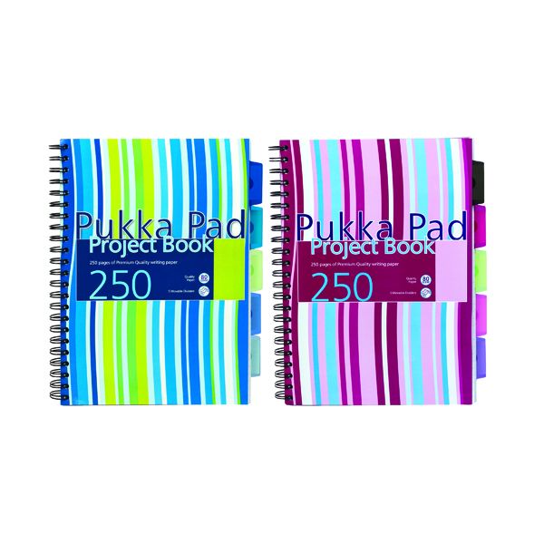 Pukka Pad Stripes Polypropylene Project Book 250 Pages A4 Blue/Pink (3 ...