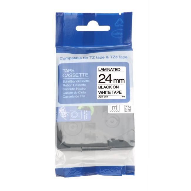 Compatible Brother TZ251 24mm Gloss Black On White Tape | Printer Base