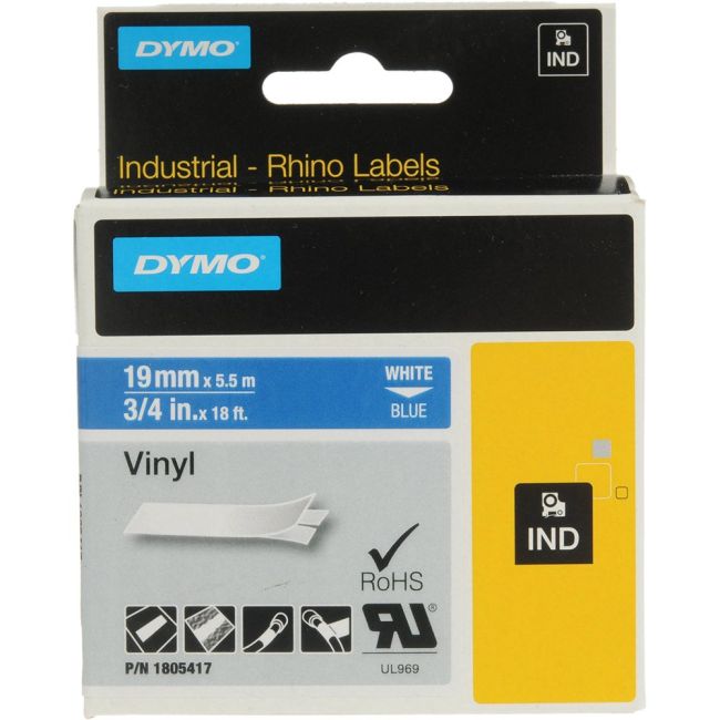 DYMO 1805417 - 19mm x 5.5m - White on Blue Tape | Printer Base