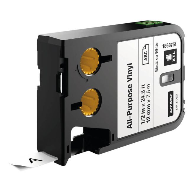 Dymo 12mm x 7m Roll All-Purpose Vinyl Black on White 1868751 | Printer Base