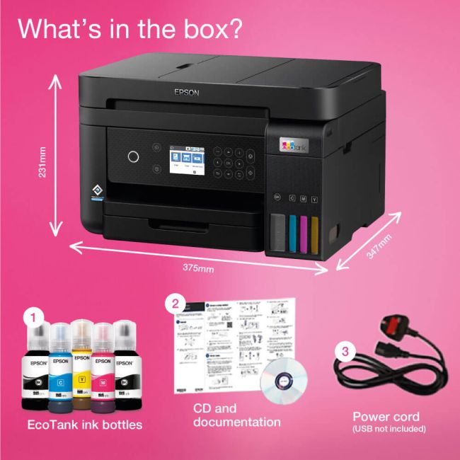 Epson EcoTank ET-3850 A4 Colour Multifunction Inkjet Printer C11CJ61401 ...