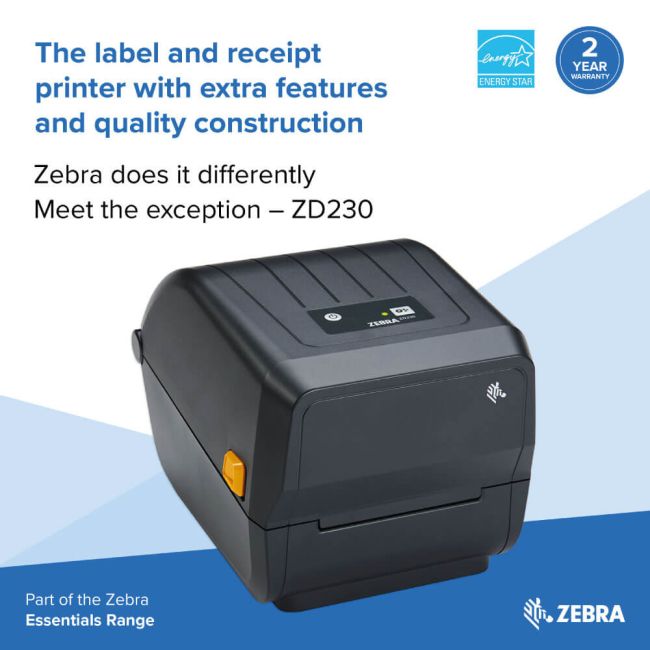 Zebra ZD230 Thermal Transfer Label Printer (USB) | Printer Base