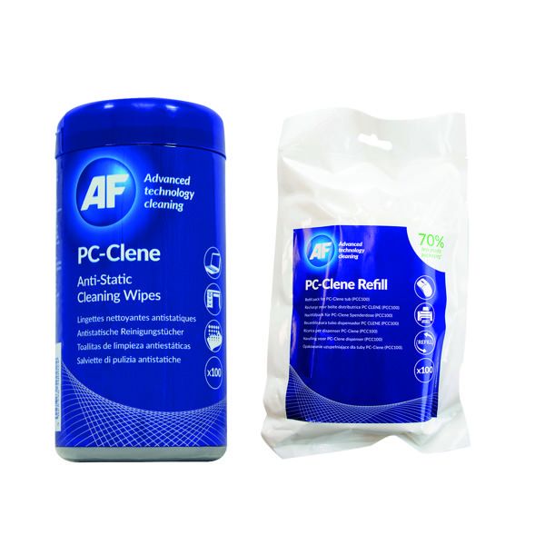 AF PC-Clene Anti-Static Wipes Tub (Pack of 100) FOC PC-Clene Refill ...