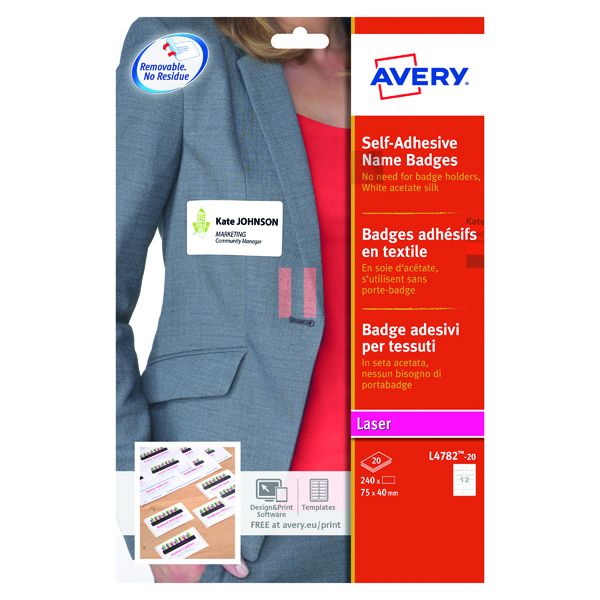Avery Self Adhesive Name Badge 75x40mm 12 Per Sheet White (240 Pack ...
