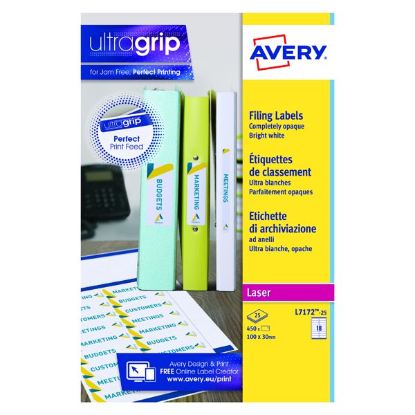 Avery Laser Ring Binder Label 100mmx30mm 18 Per Sheet White (450 Pack ...