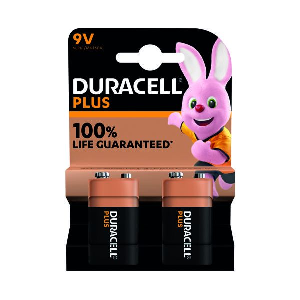 Duracell Plus 9V Battery Alkaline 100% Life (Pack of 2) 5011416 ...
