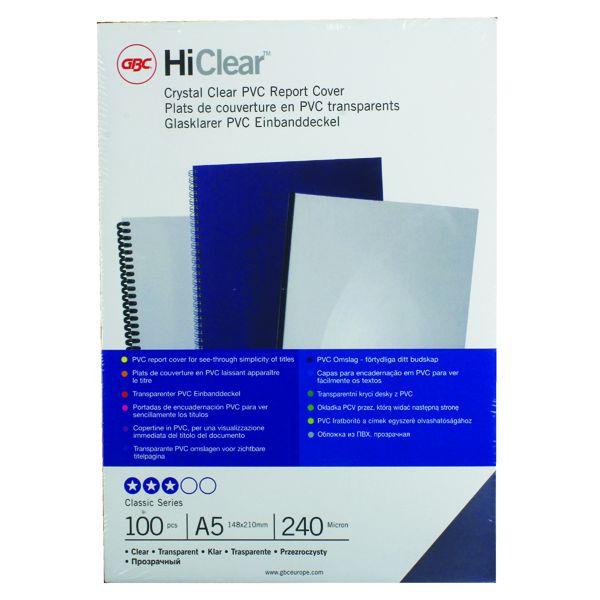 GBC HiClear A5 PVC Binding Cover 240micron Clear (Pack of 100) 4400025 ... GBC HiClear A5 PVC Binding Cover 240micron Clear (Pack of 100) 4400025 ...