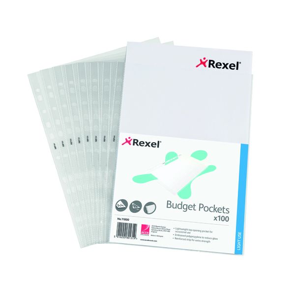 Rexel Budget Pocket A4 Clear (100 Pack) 11000 | Printer Base