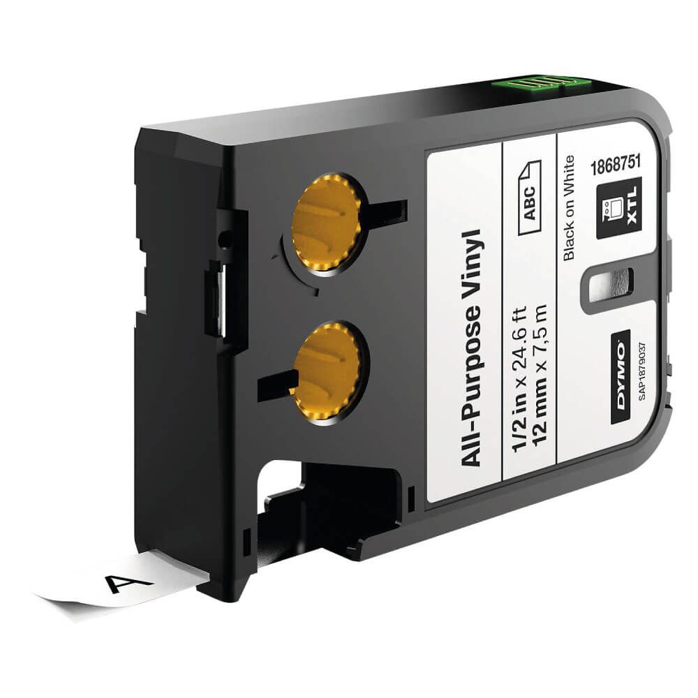 Dymo 12mm x 7m Roll All-Purpose Vinyl Black on White 1868751 | Printer Base