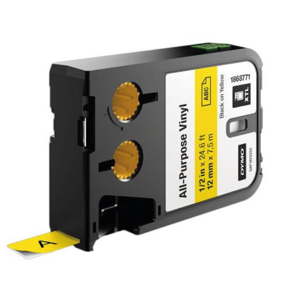 Dymo All-Purpose Vinyl Black on Yellow Labels (12mm x 7m) 1868771 ...
