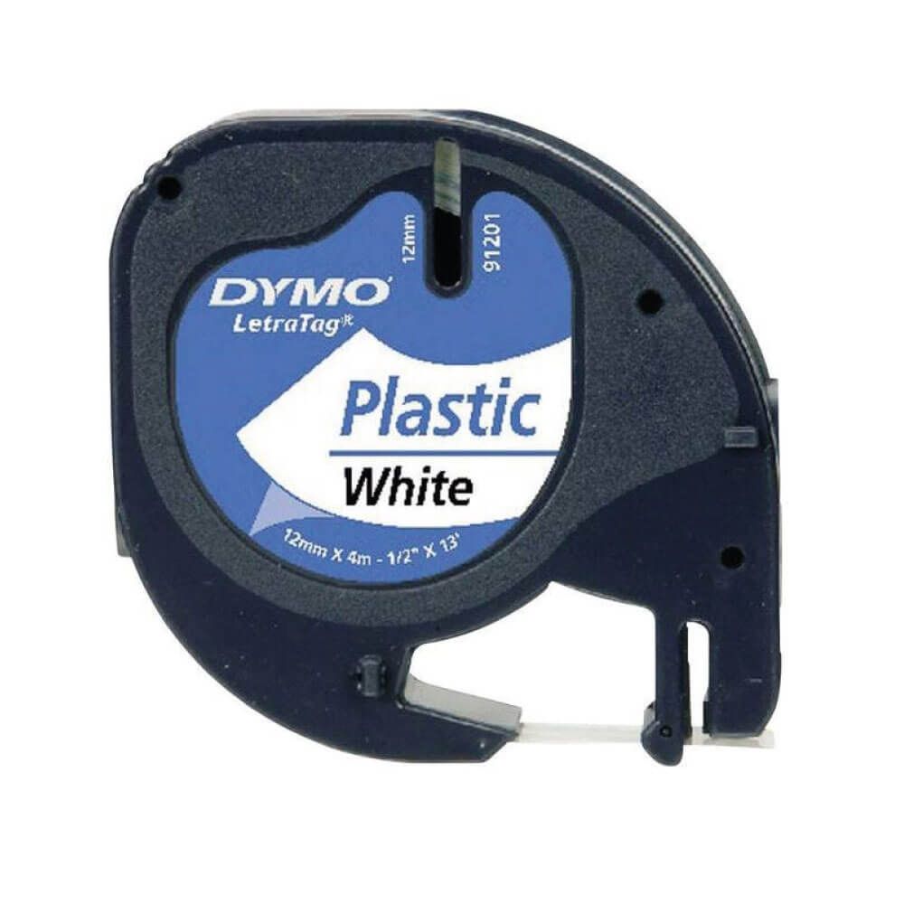 Dymo 91221 Letratag 12mm Plastic White Tape S0721660 | Printer Base