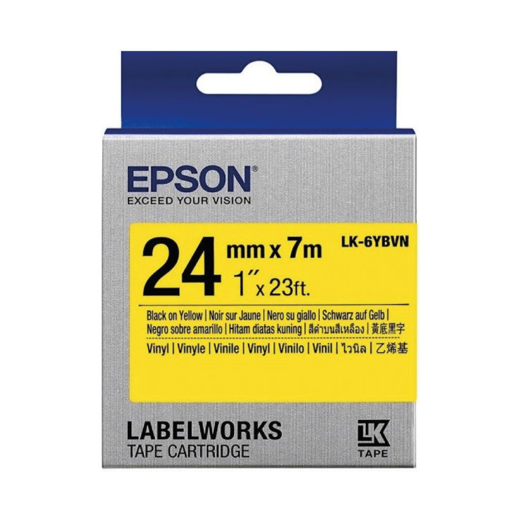 Epson LK-6YBVN Black On Yellow 24mm Vinyl Label (7m) C53S656021 ...