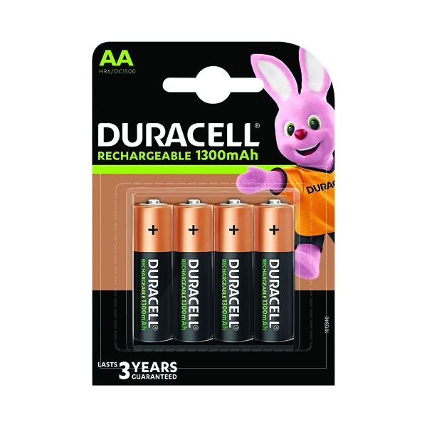 Duracell Rechargeable AA NiMH 1300mAh Batteries 4 Pack 81367177 Printer Base