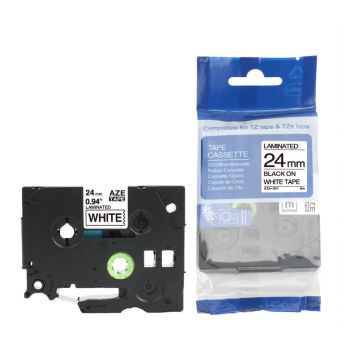 Brother TZ251 & TZE251 | 24mm x 8m Gloss Black On White Tape Cassette ...