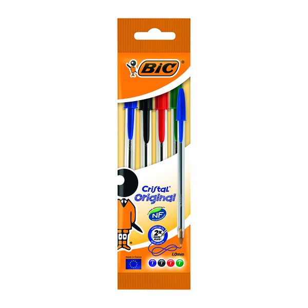 Bic Assorted Cristal Medium Ballpoint 4 Pen Pouch 8308621 | Printer Base