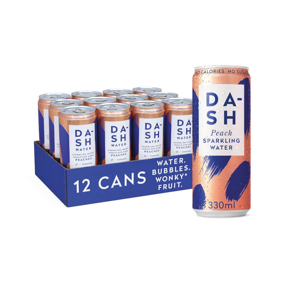 Dash Water Peach 330ml Can (Pack of 12) DBL004 | Printer Base