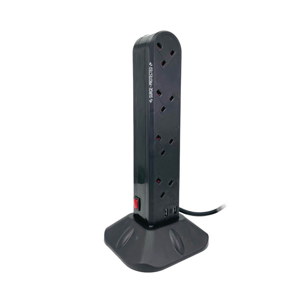 Connekt Gear 8 Way Surge Protected Socket Tower 27-8020S/USB | Printer Base