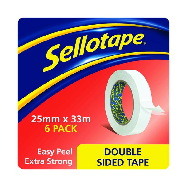 Sellotape Double Sided Tape 25mmx33m 6 Pack 1447052 Printer Base