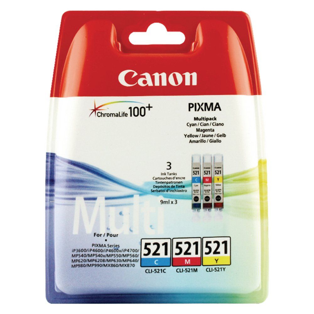 Canon CLI-521CMY CLI-521 CMY Chromalife Ink Pack 2934B007 | Printer Base