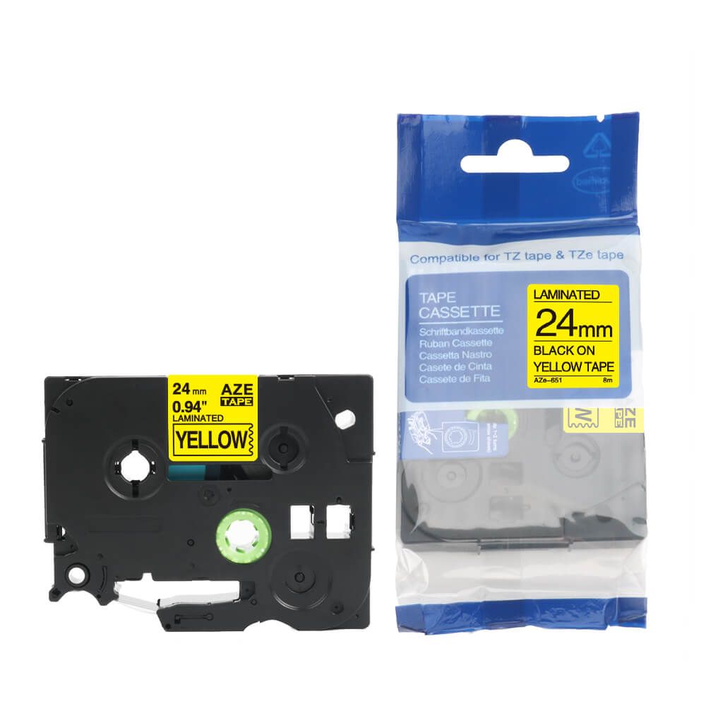 Compatible Brother TZ651 24mm Gloss Black On Yellow Tape | Printer Base